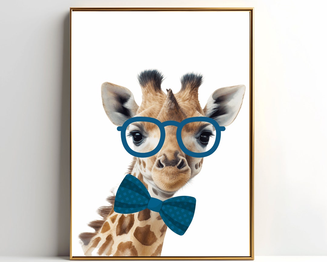 Giraffe Wall Art, Giraffe Wearing Bow Tie and Glasses, Funny Animal Art ...