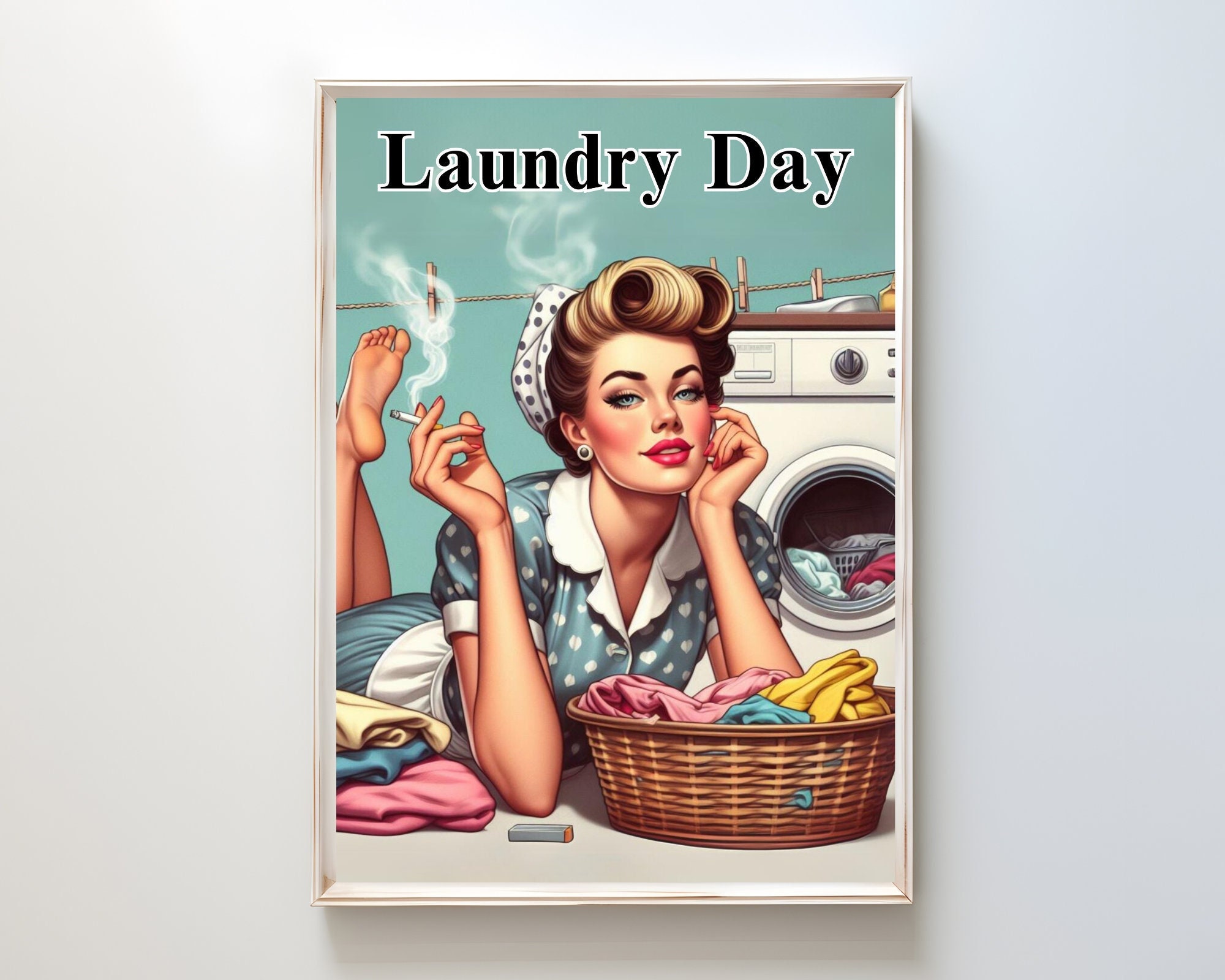 1950s Retro Laundry Day Wall Art Vintage Poster Print Happy Housewife ...
