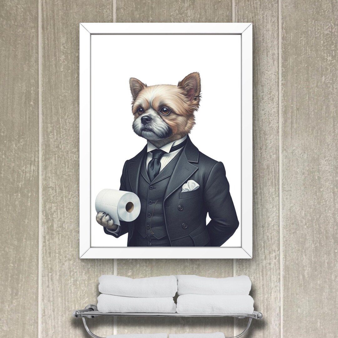 Shih Tzu Dog Butler Bathroom Wall Art, Shih Tzu Butler Holding Toilet ...
