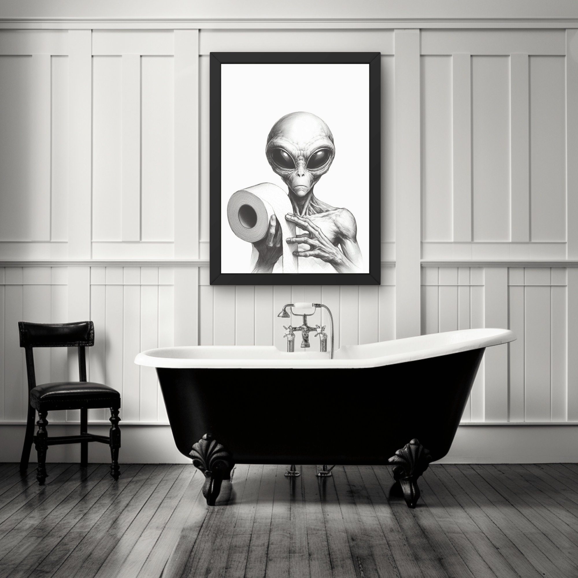 UFO Alien Bathroom Wall Art, Decor Bathroom Art for Kids, Minimalist ...