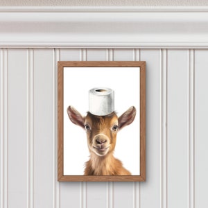 Baby Goat Bathroom Wall Art, Goat Kid With Toilet Paper on Head Wall ...