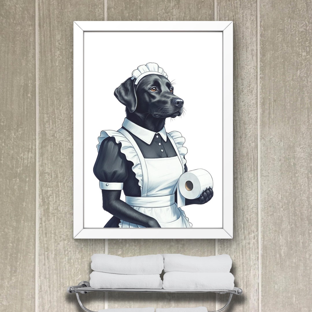Black Labrador Retriever Maid Bathroom Wall Art, Lab Housekeeper ...