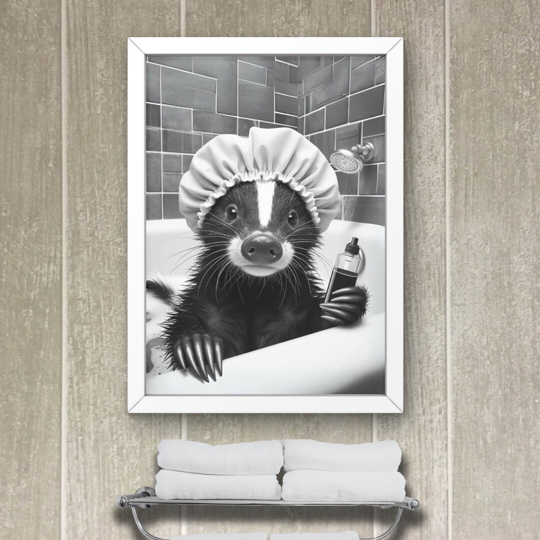 Cute Skunk Bathroom Wall Art, Skunk in Bathtub Decor, Kids Wall Art ...
