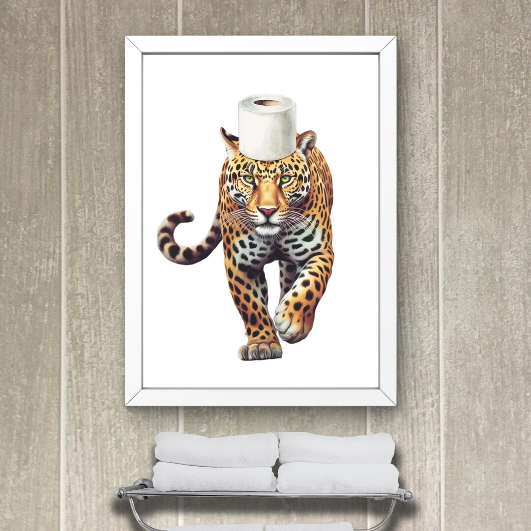 Jaguar Bathroom Wall Art, Decor Bathroom Art for Kids, Jaguar Holding ...