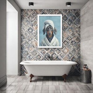 Dachshund Dog Bathroom Spa Wall Art, Dog in Bathrobe and Head Wrap ...