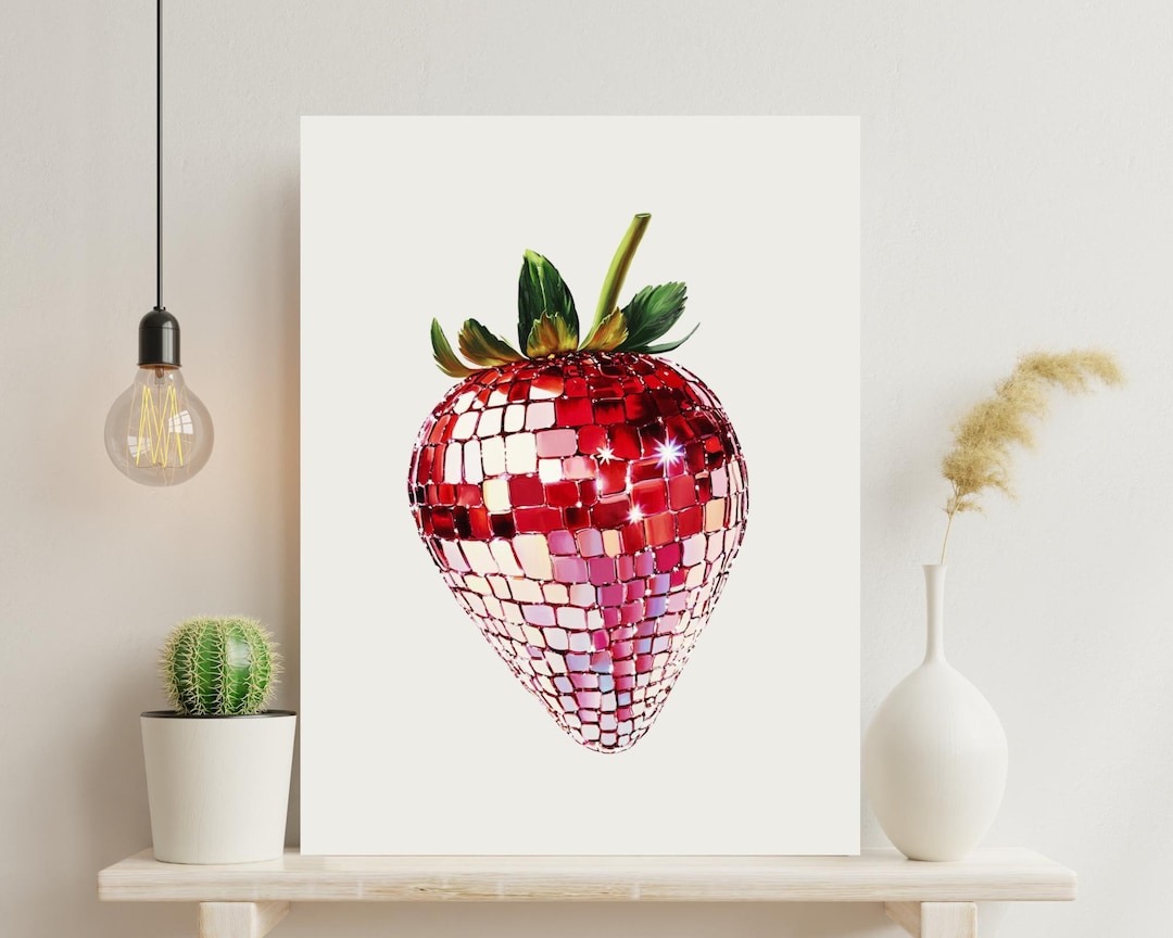 Disco Strawberry Art Print Poster, Glam Disco Strawberries, Preppy ...