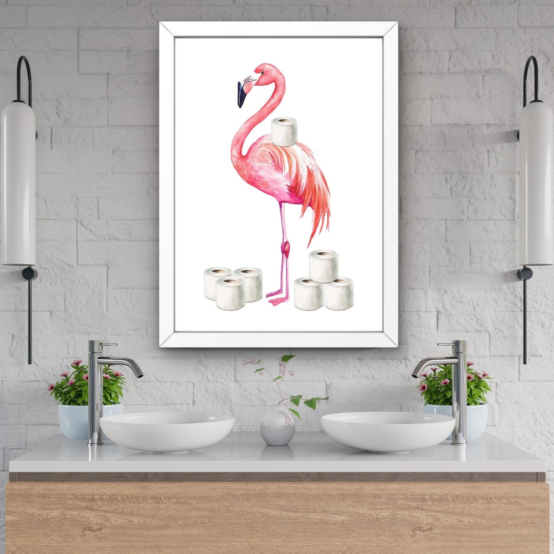 Flamingo Bathroom Wall Art, Decor Bathroom Art for Kids, Minimalist ...