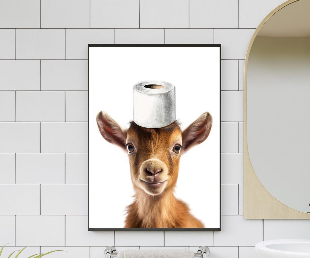 Baby Goat Bathroom Wall Art, Toilet Paper Head, Digital Poster, Kid ...