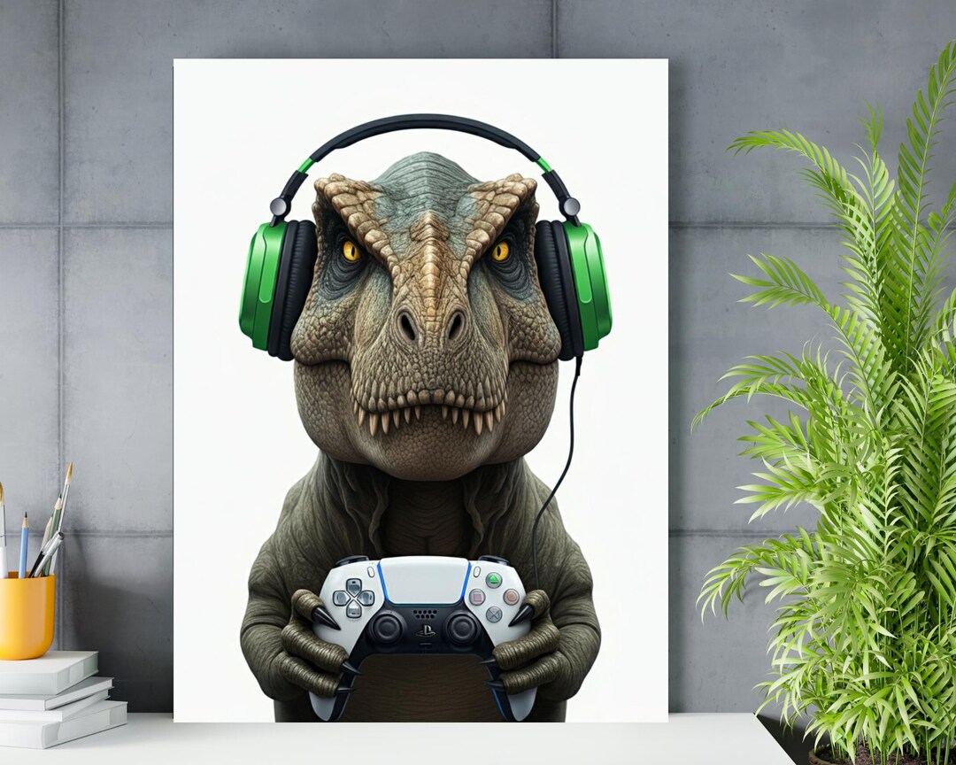 Dinosaur Gaming Print, Gaming Poster, Dino PS5 Wall Art, Gaming Room ...