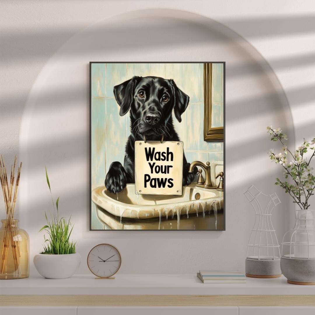 Black Lab Bathroom Wall Art, Labrador Retriever Dog, Guest Kids Bath ...