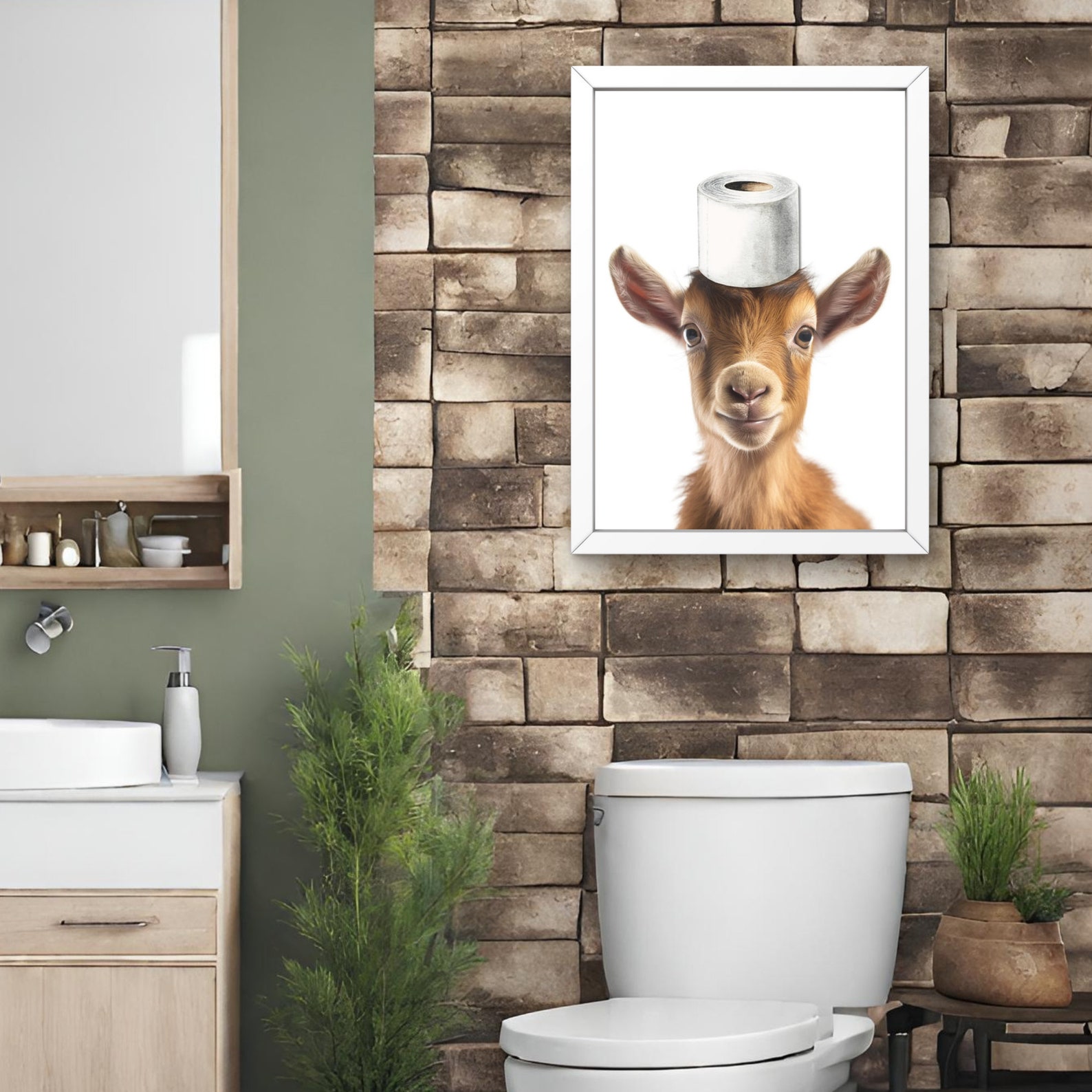 Baby Goat Toilet Paper Head Print: Bathroom Humor Wall Art (digital ...