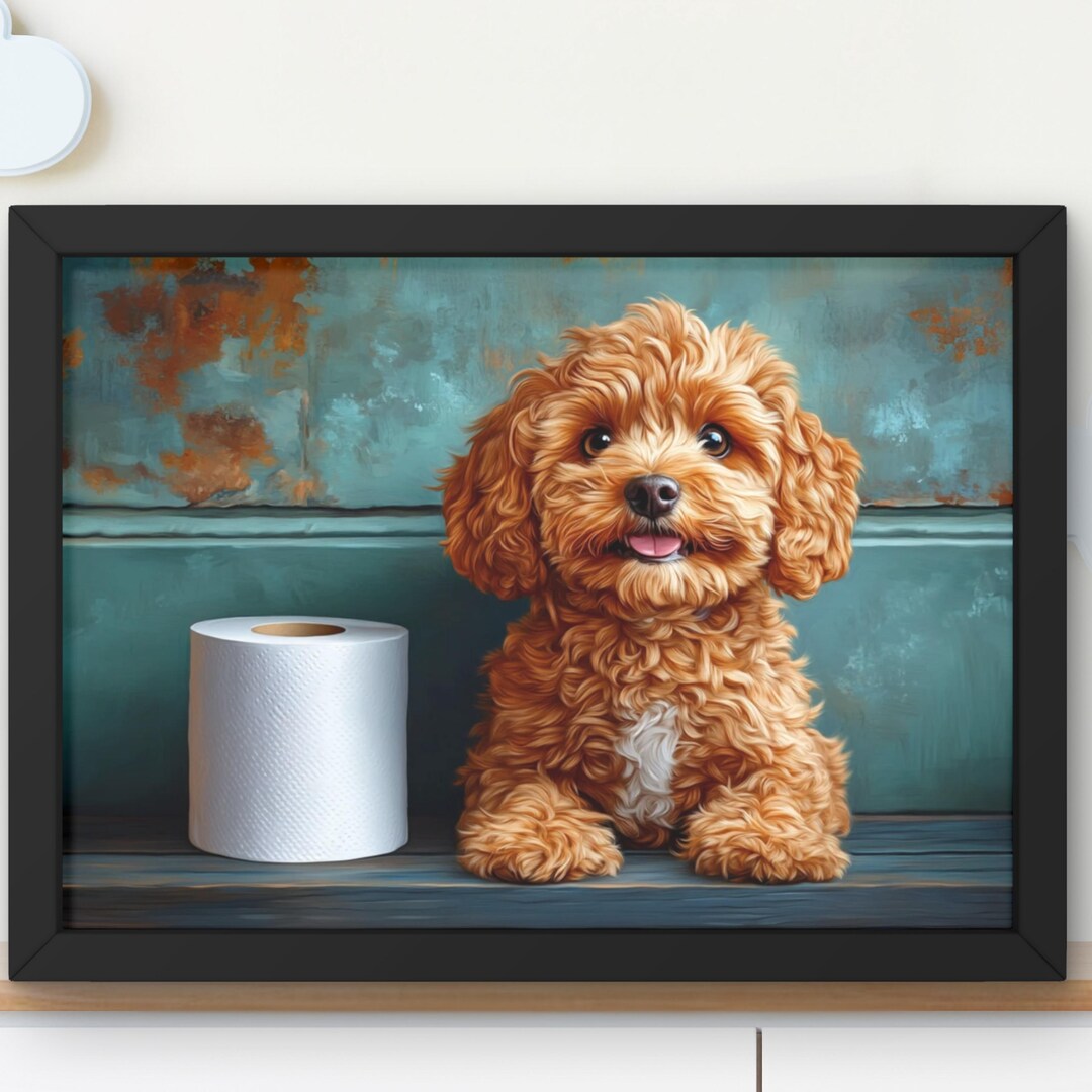 Golden Doodle Dog Toilet Paper Bathroom Wall Art, Doodle Dog Next to ...