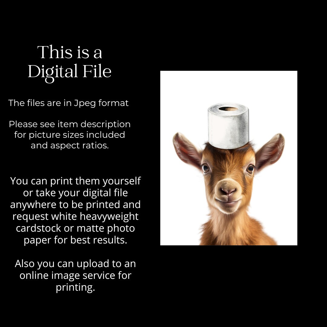 Baby Goat Toilet Paper Head Print: Bathroom Humor Wall Art (digital ...