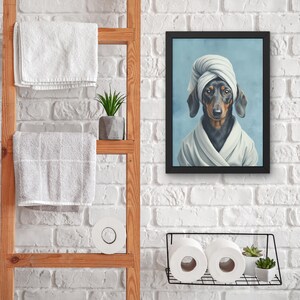 Dachshund Dog Bathroom Spa Wall Art, Dog in Bathrobe and Head Wrap ...
