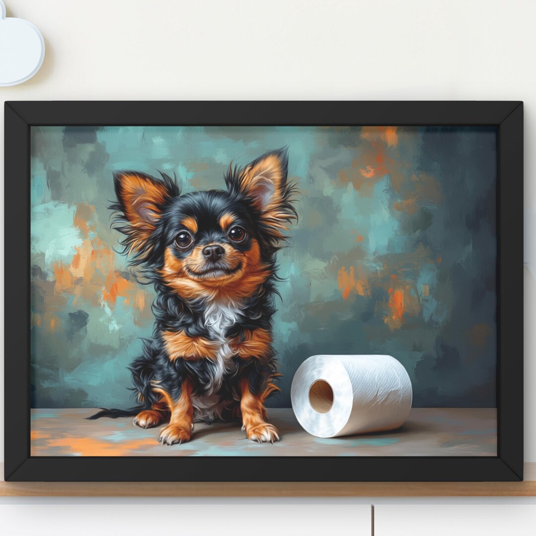 Chihuahua Dog Toilet Paper Bathroom Wall Art, Chihuahua Dog Next to ...