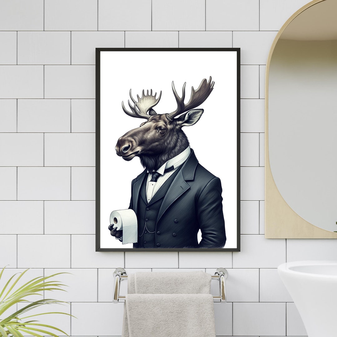 Moose Butler Bathroom Wall Art, Moose Butler Holding Toilet Paper ...
