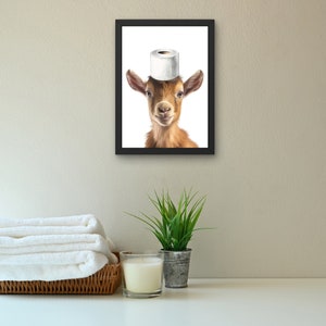 Baby Goat Bathroom Wall Art, Goat Kid With Toilet Paper on Head Wall ...