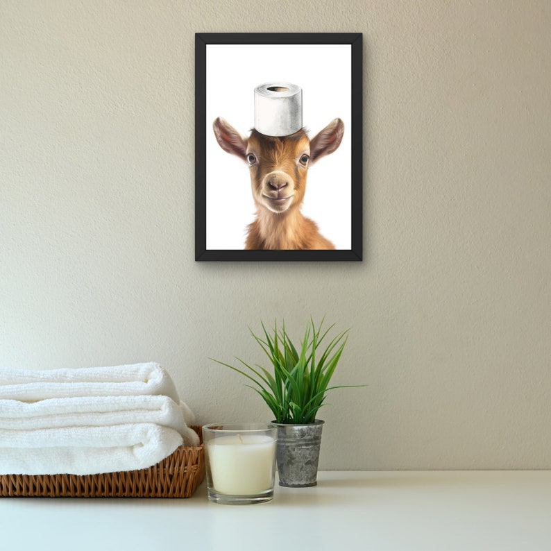 Baby Goat Bathroom Wall Art, Goat Kid With Toilet Paper on Head Wall ...