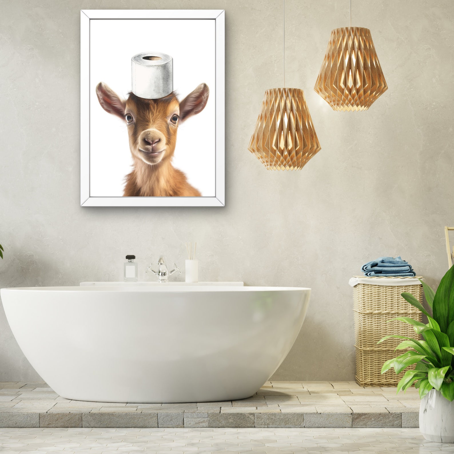 Baby Goat Toilet Paper Head Print: Bathroom Humor Wall Art (digital ...