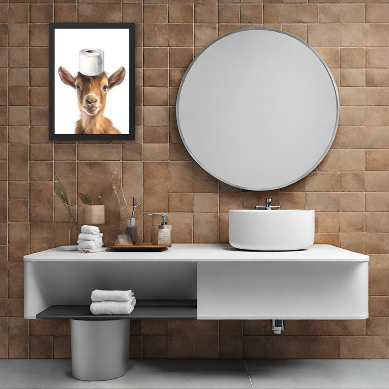 Baby Goat Bathroom Wall Art, Goat Kid With Toilet Paper on Head Wall ...