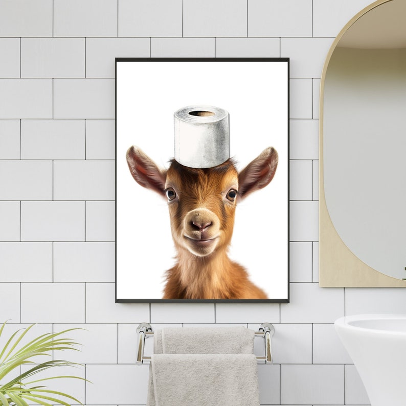 Baby Goat Bathroom Wall Art, Goat Kid With Toilet Paper on Head Wall ...