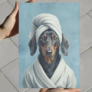 Dachshund Dog Bathroom Spa Wall Art, Dog in Bathrobe and Head Wrap ...