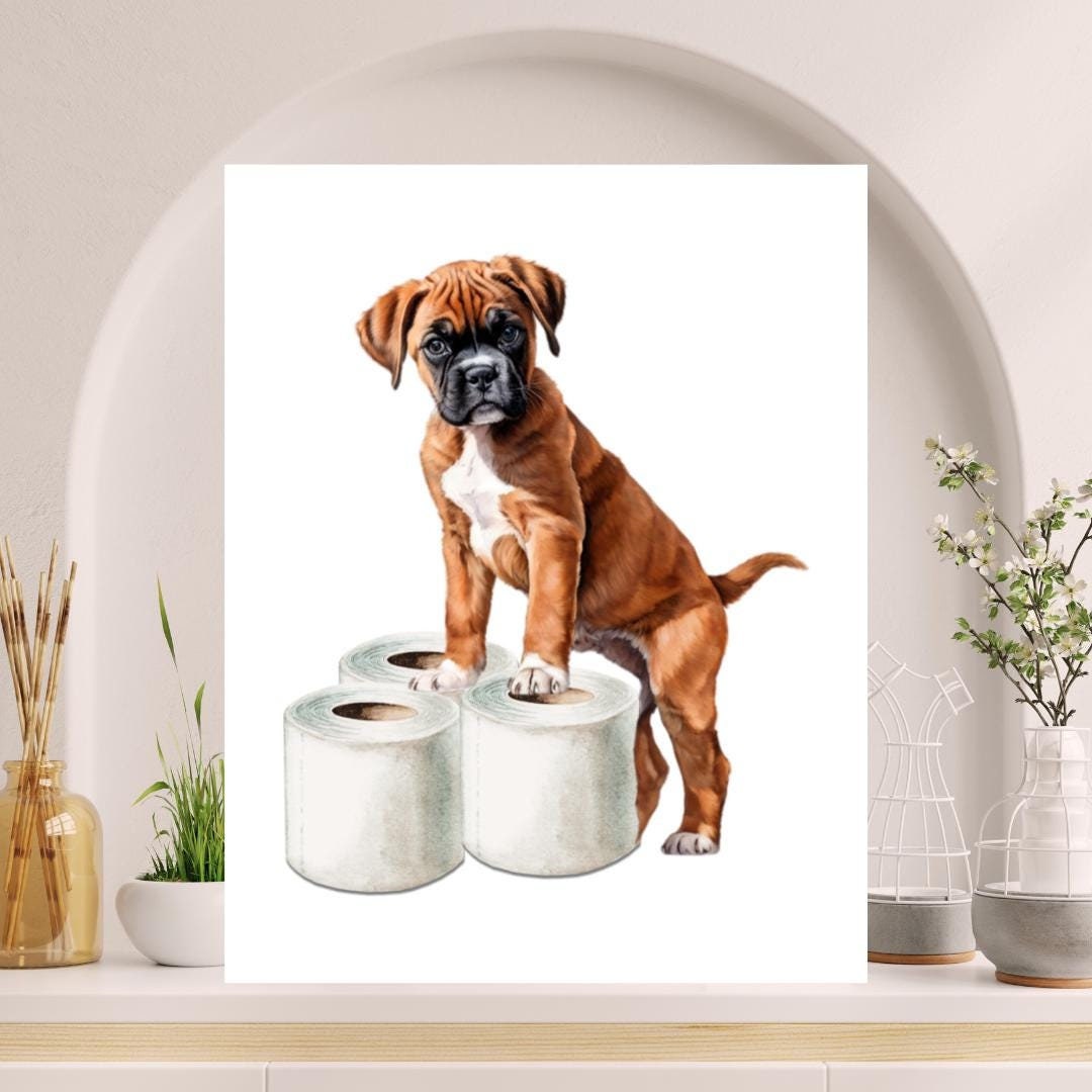Boxer Dog Bathroom Wall Art, Decor Art for Kids, Minimalist Print Puppy ...