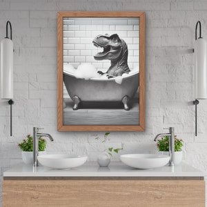 T-rex in Tub Print: Dinosaur Bathroom Wall Art, Tyrannosaurus Rex Guest ...