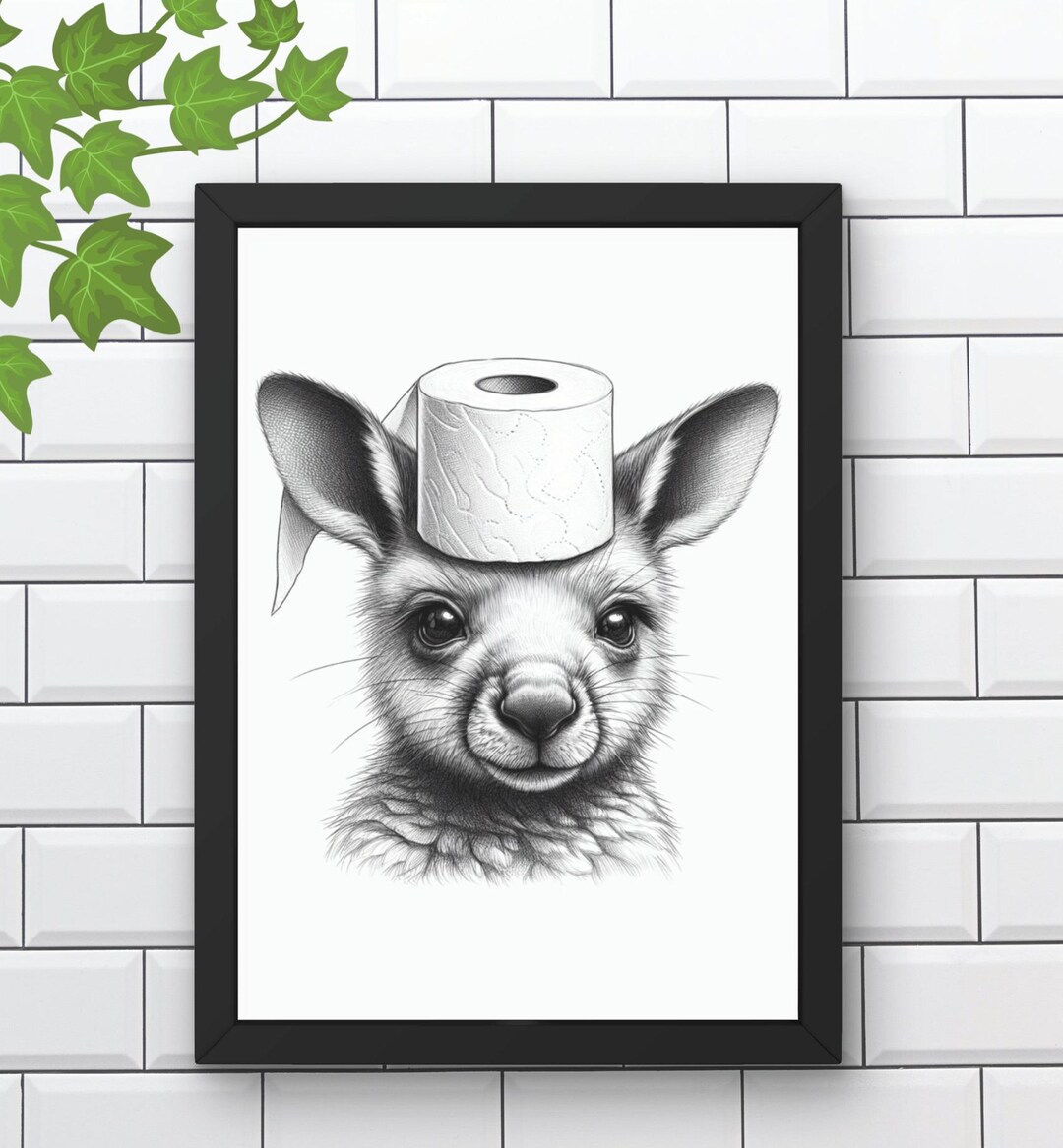 Baby Kangaroo Bathroom Wall Art, Toilet Paper on Head Guest Bathroom ...