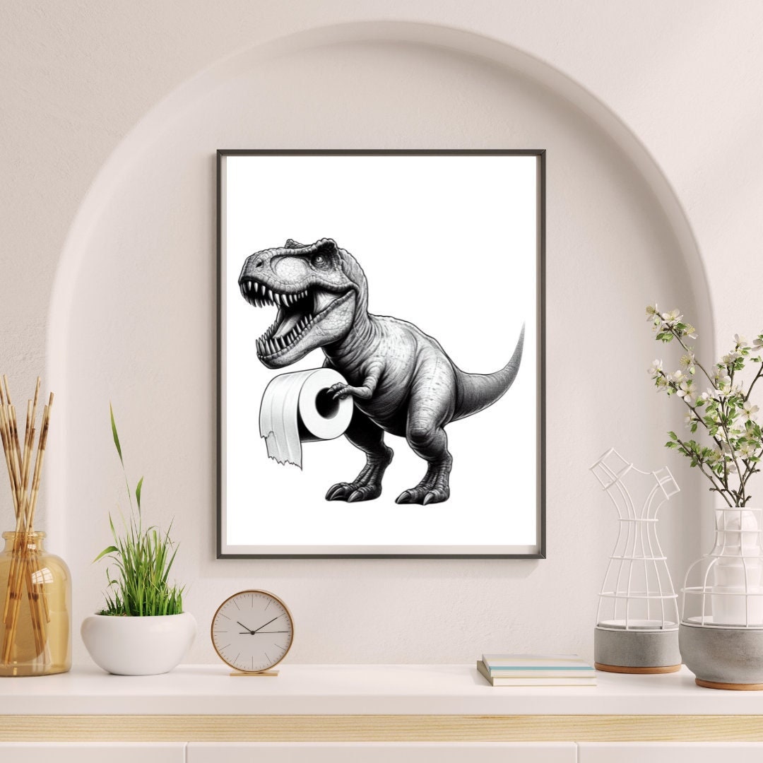 T-rex Dinosaur Bathroom Wall Art, Decor Bathroom Art for Kids ...