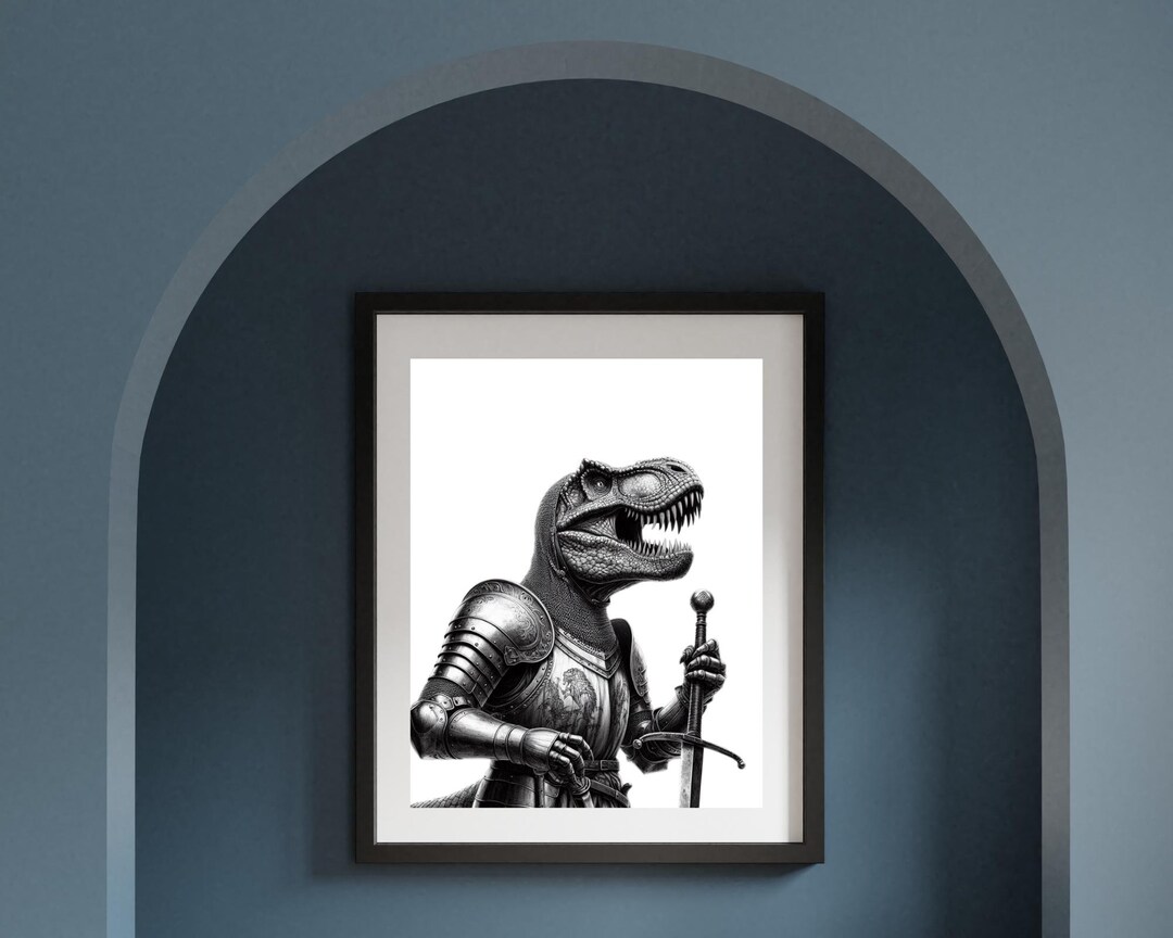 Dinosaur Tyrannosaurus Rex Wall Art, Royal Dino Knight Portrait, T-rex ...