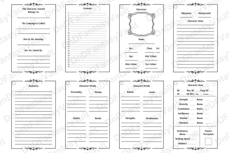 DND Printable Character Journal DND Character Sheet DND Quest Tracker ...