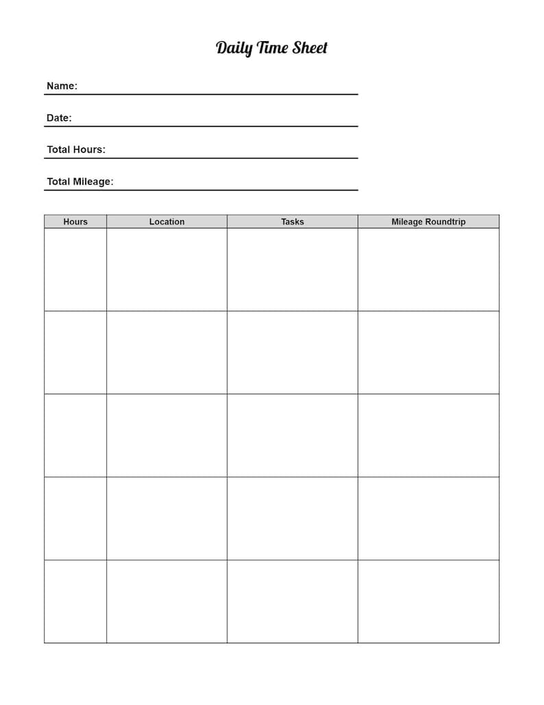 Simple Time Sheets - Etsy