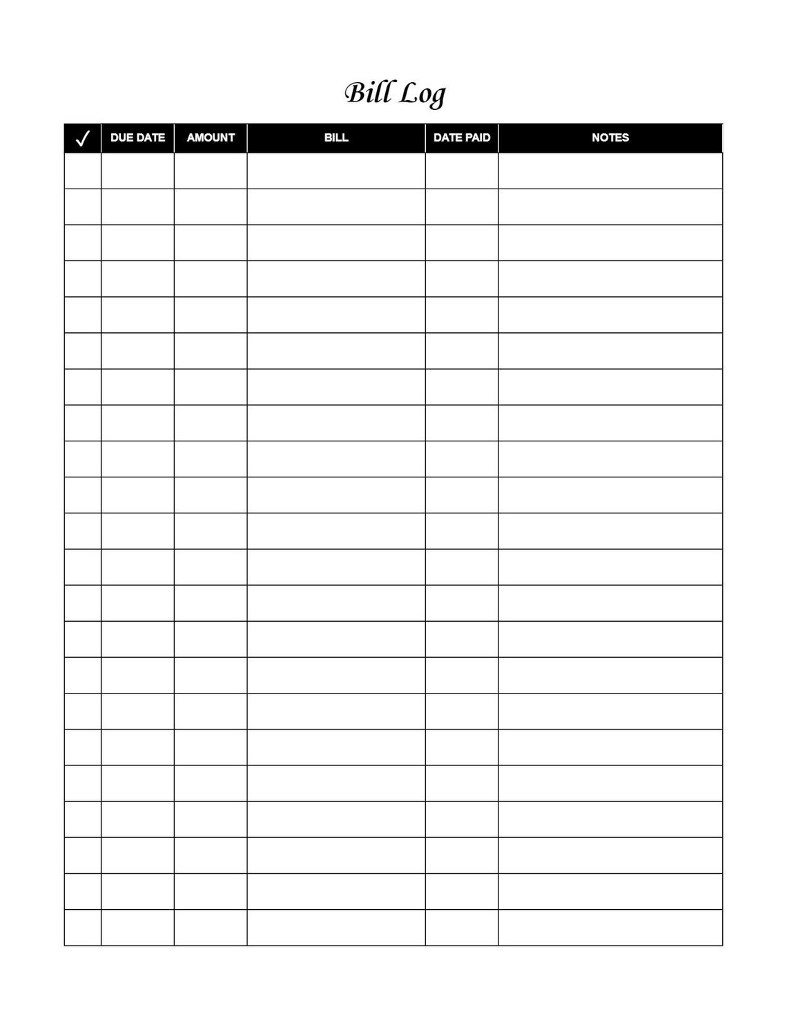Simple Bill Log - Etsy