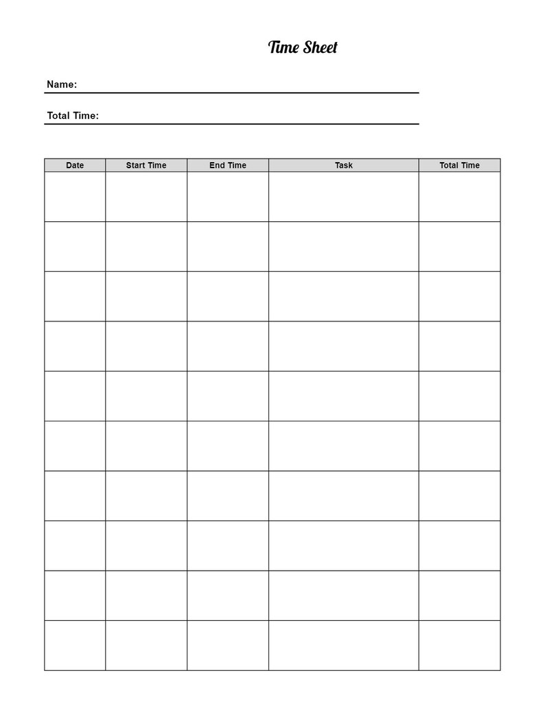 Simple Time Sheets - Etsy