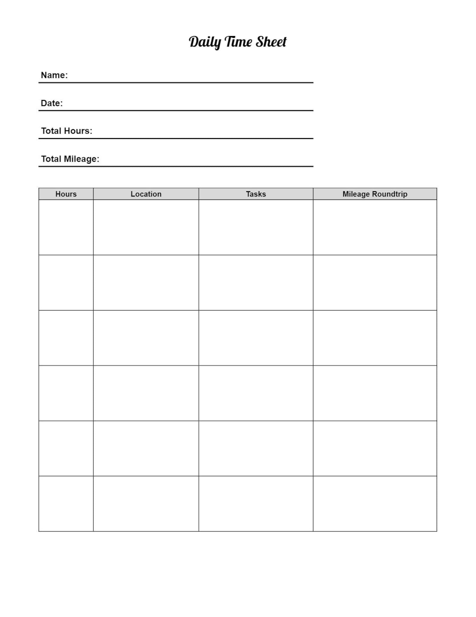 Simple Time Sheets - Etsy