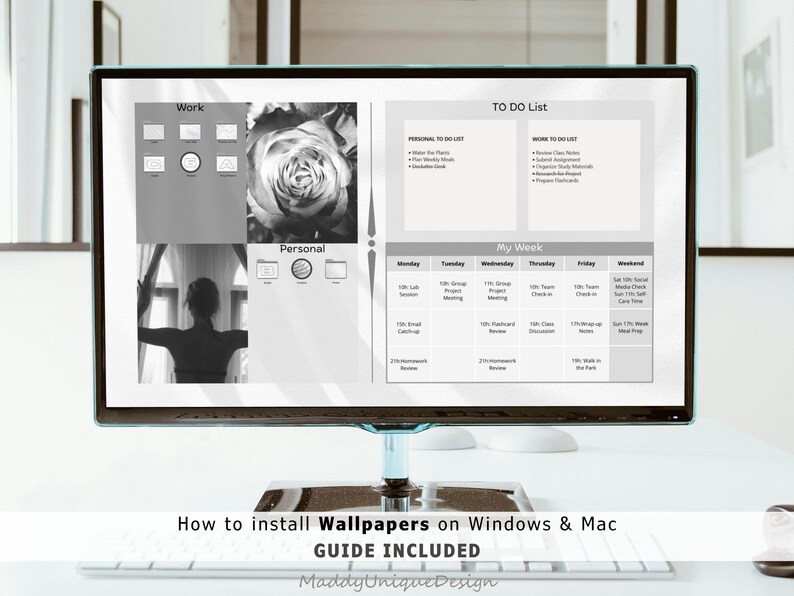 EDITABLE Desktop Wallpaper Organizer Gray Template | Weekly Schedule ...