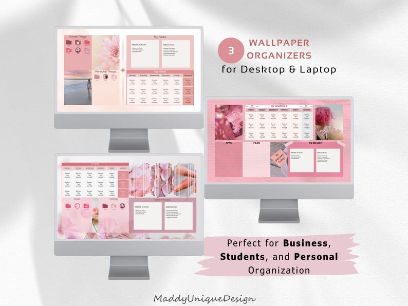 EDITABLE Desktop Wallpaper Organizer Pink Template Weekly Schedule for ...