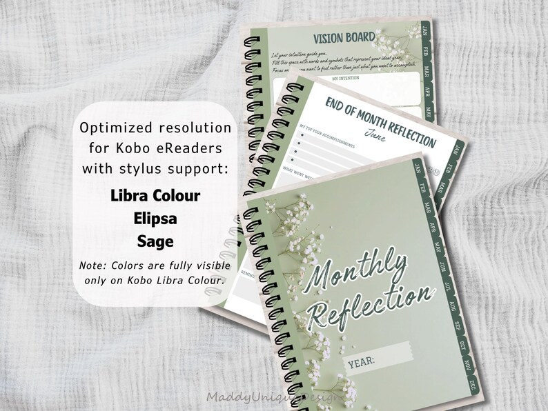 Digital Journal for Kobo Libra Colour, Monthly Reflection Notebook ...