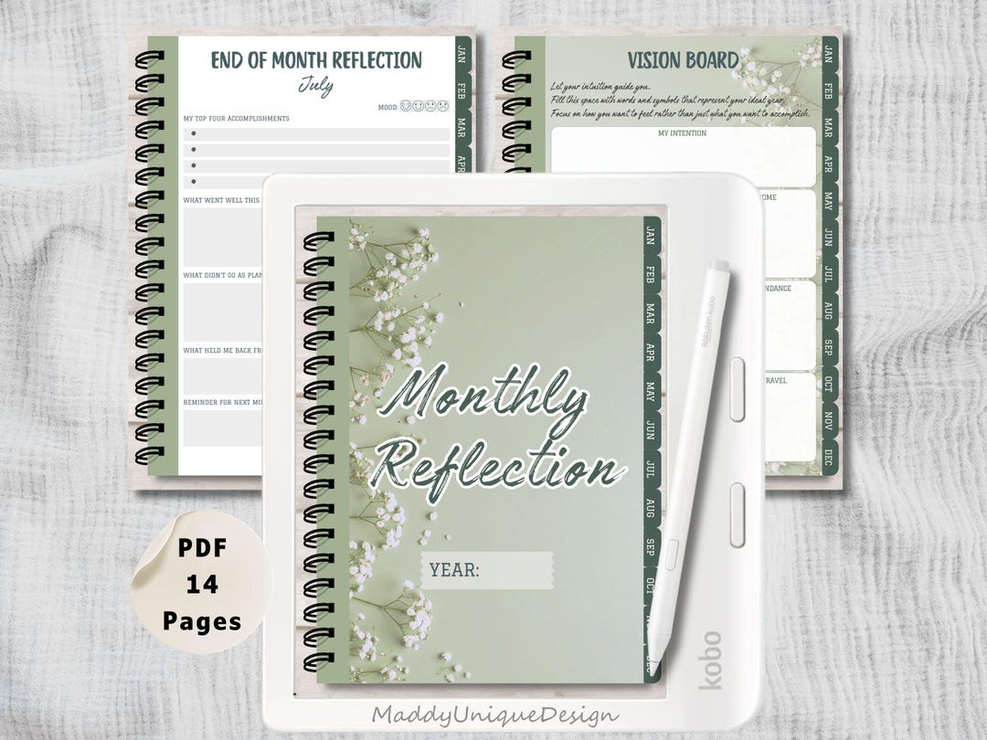 Digital Journal for Kobo Libra Colour, Monthly Reflection Notebook ...