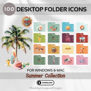Summer Desktop Folder Icons, Colorful Desktop Icons, Beach Folder Icon ...