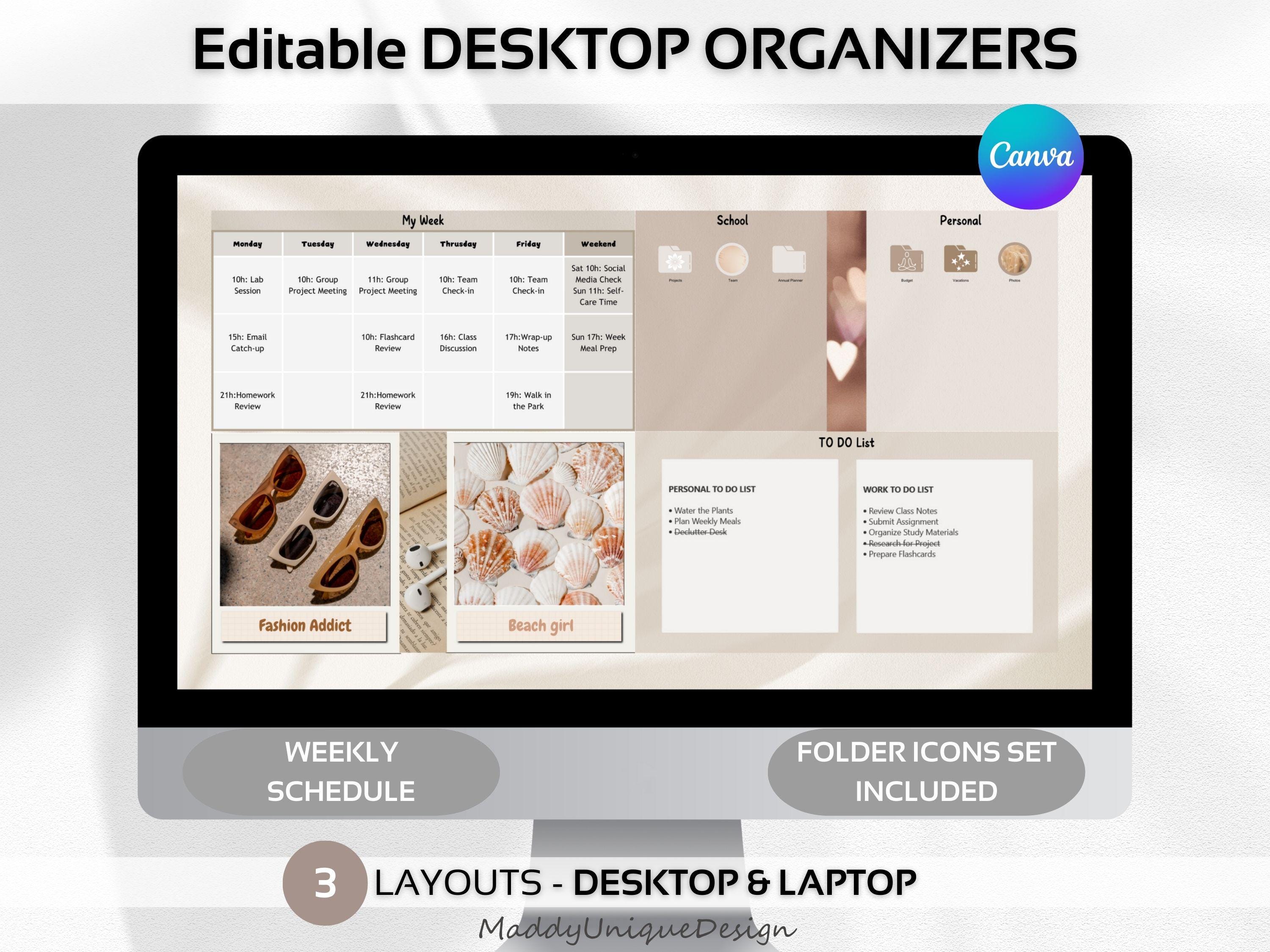EDITABLE Desktop Wallpaper Organizer Template Weekly Schedule for ...