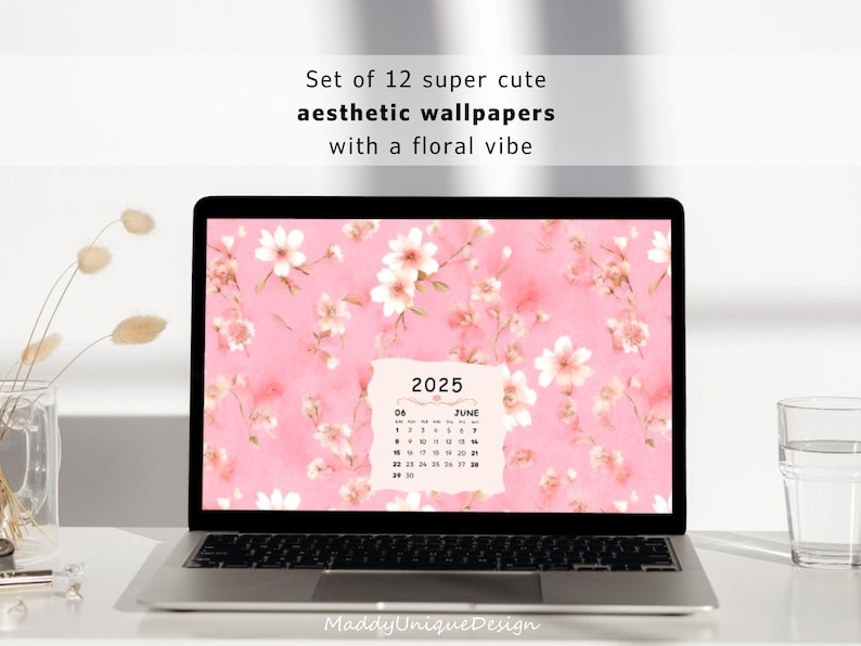 2025 Calendar Floral Desktop Wallpaper, Pink Monthly Calendar ...