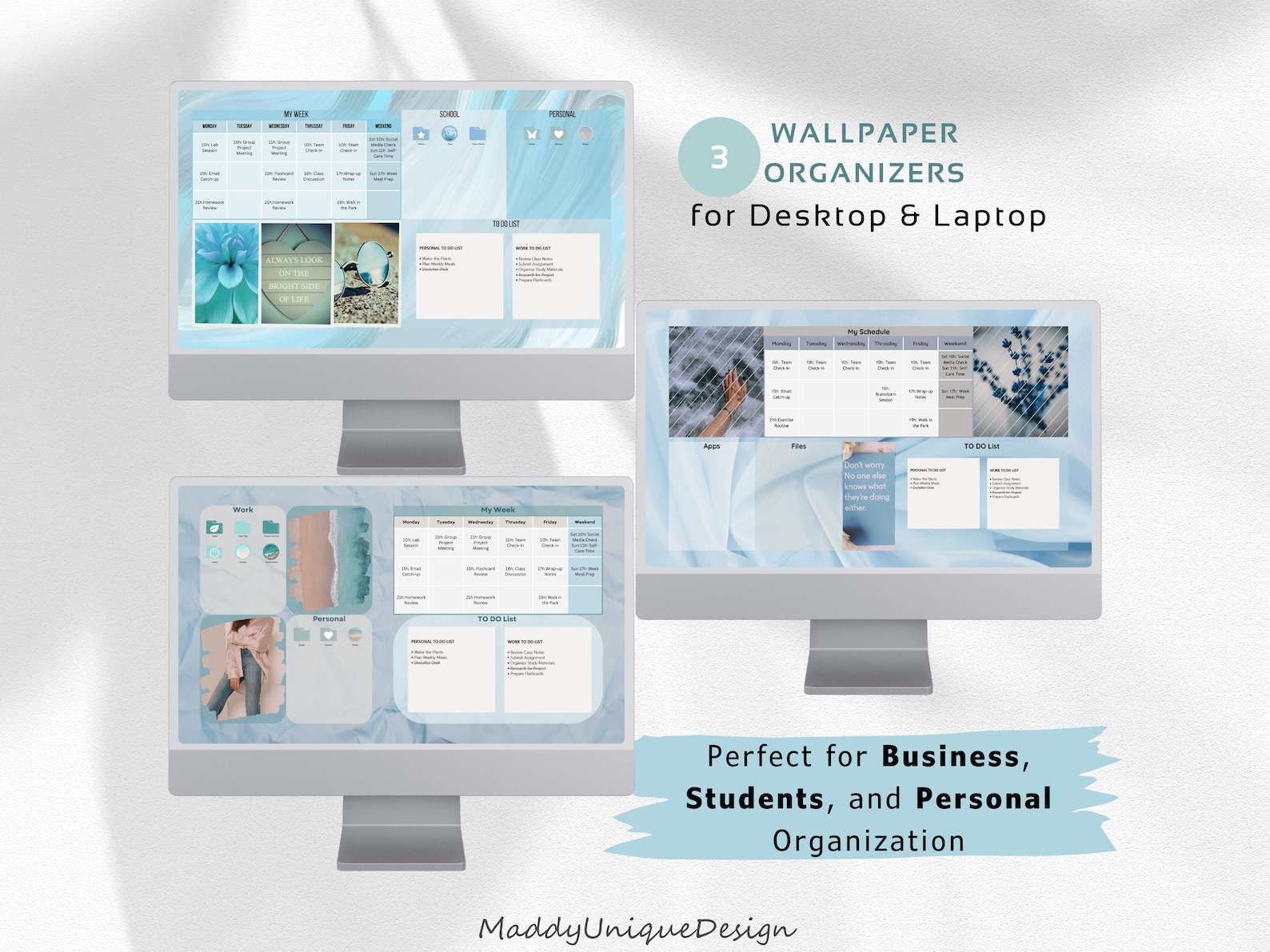 EDITABLE Desktop Wallpaper Organizer Blue Template Weekly Schedule for ...