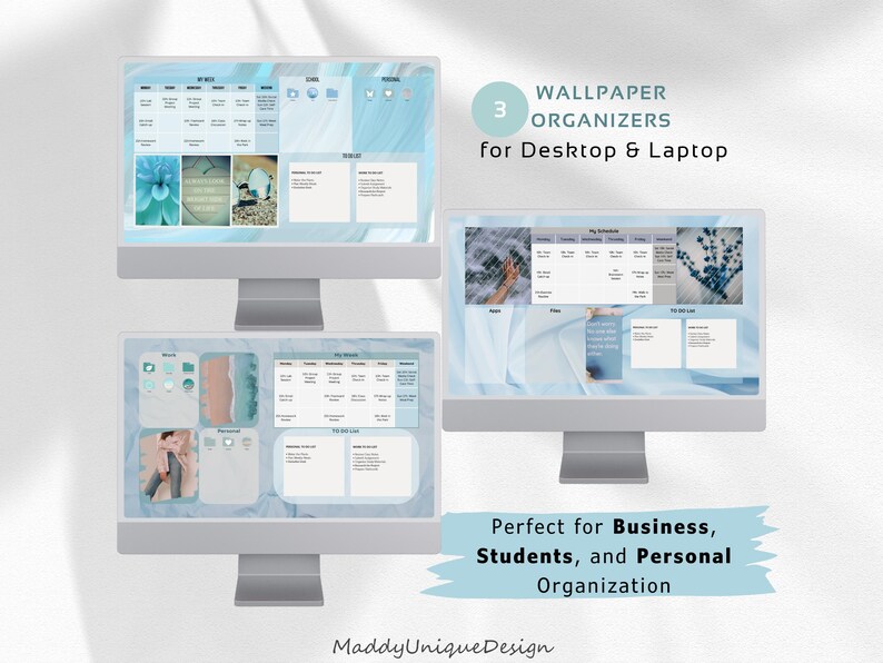 EDITABLE Desktop Wallpaper Organizer Blue Template Weekly Schedule for ...