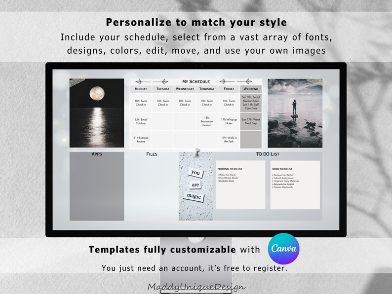 EDITABLE Desktop Wallpaper Organizer Gray Template | Weekly Schedule ...