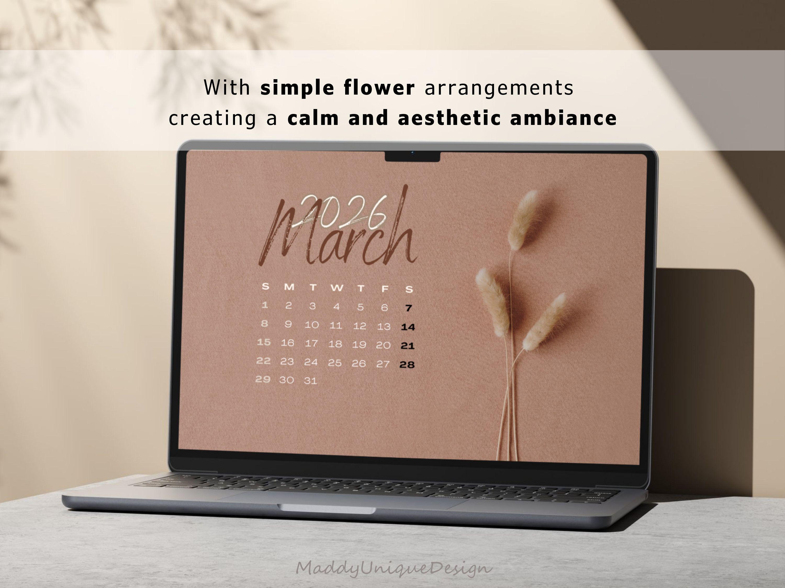 2026 Desktop Calendar Wallpaper, Aesthetic Floral Monthly Calendar ...