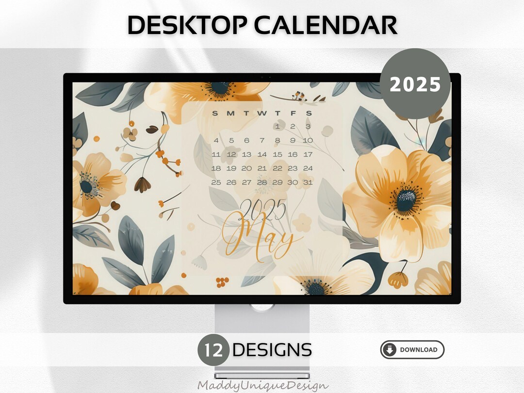 2025 Desktop Calendar Wallpaper, Retro Floral Monthly Calendar ...