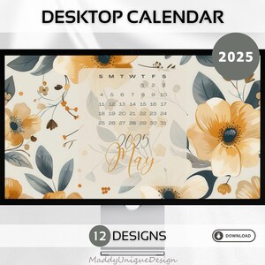 2025 Desktop Calendar Wallpaper, Retro Floral Monthly Calendar ...