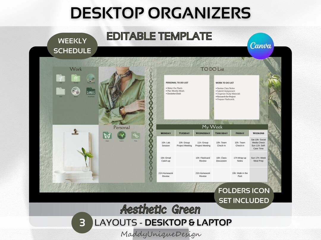 EDITABLE Desktop Wallpaper Organizer Template Weekly Schedule for ...